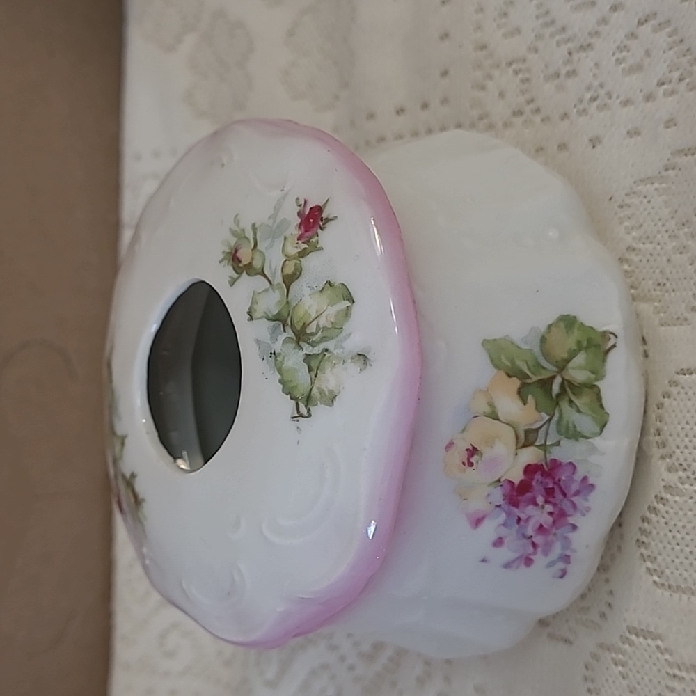 Antique Porcelain Hair Receiver Vanity Jar - Gem